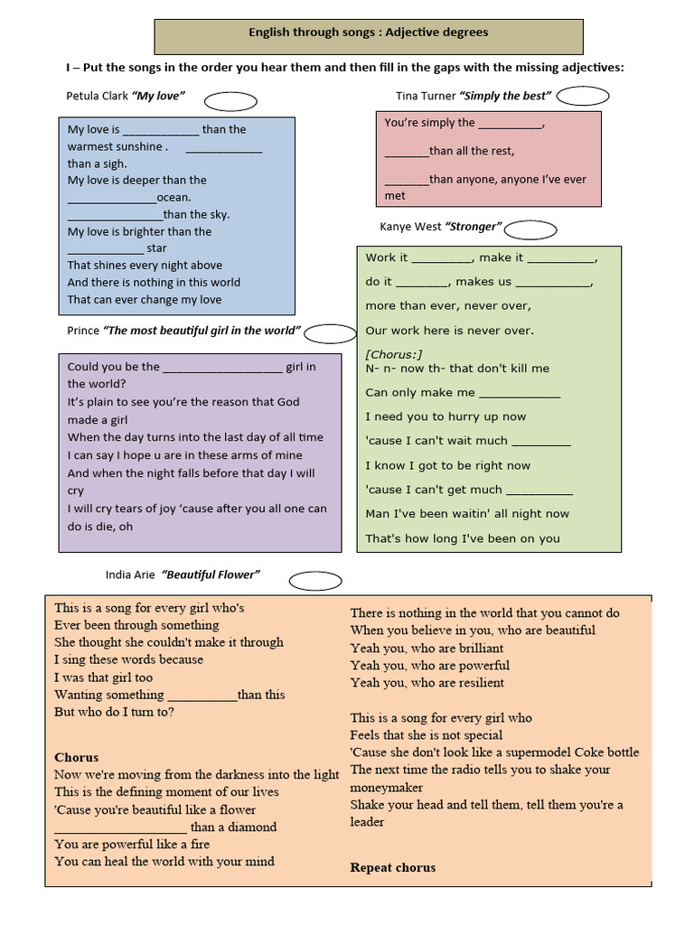 The Adjective - Songs | PDF | Linguistics