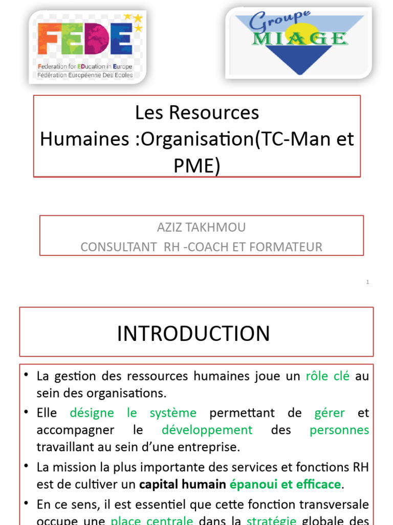 Les Ressources Humaines Organisation Administrat Direction RH DESS TC ...