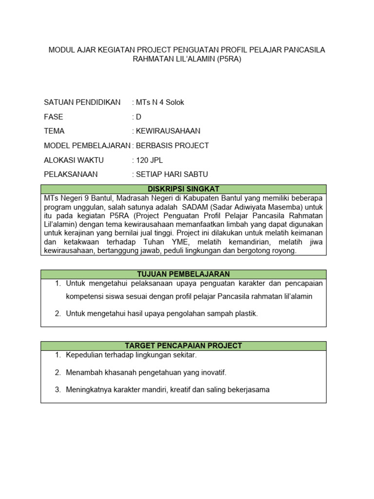 Modul Ajar P5RA Sem. Ganjil | PDF