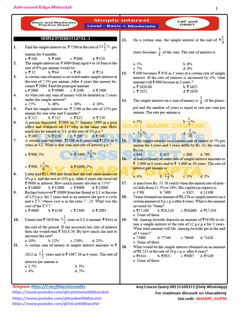 Simple Interest Practice Questions | PDF | Interest | Interest Rates