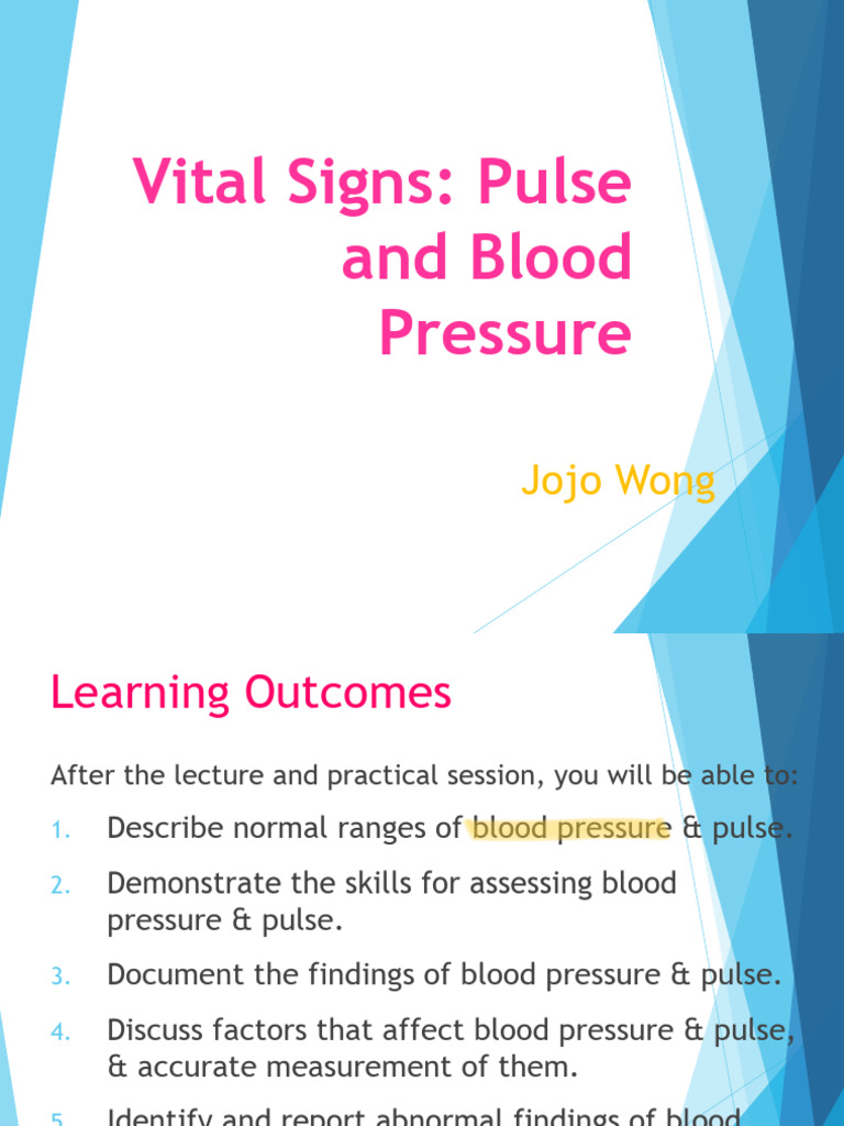 Wk 6_Vital Signs_pulse & blood pressure - student | PDF | Pulse | Heart ...