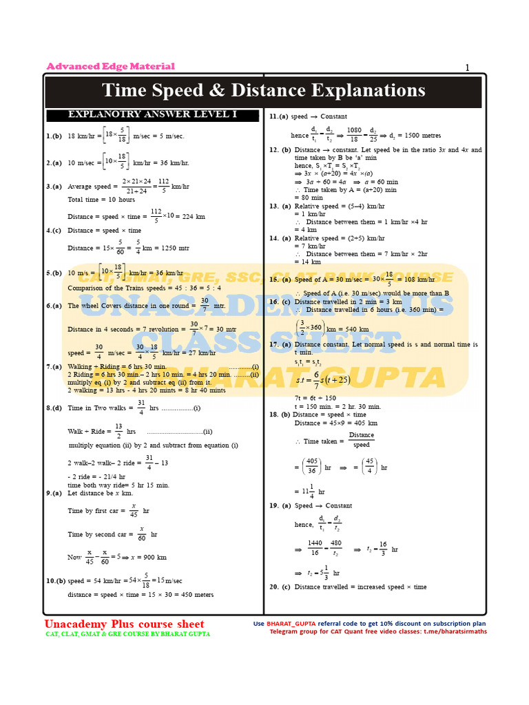 Time Speed and Distance Questions Solution | PDF | Speed | Rates