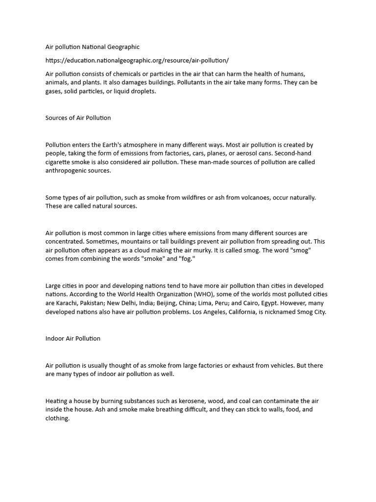 Air Pollution National Geographic | PDF | Air Pollution | Atmosphere Of ...