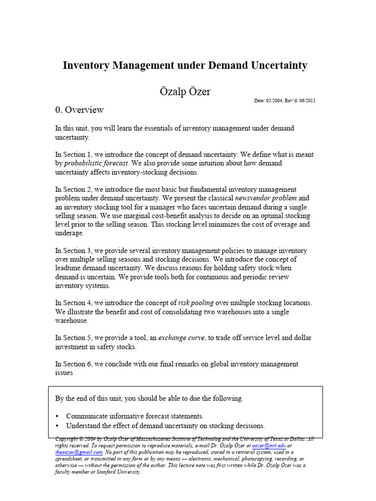 Inventory Management Under Demand Uncertainty | PDF | Normal Distribution | Inventory