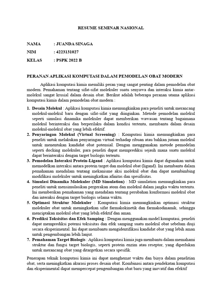 Pemodelan Obat Modern dengan Komputasi | PDF