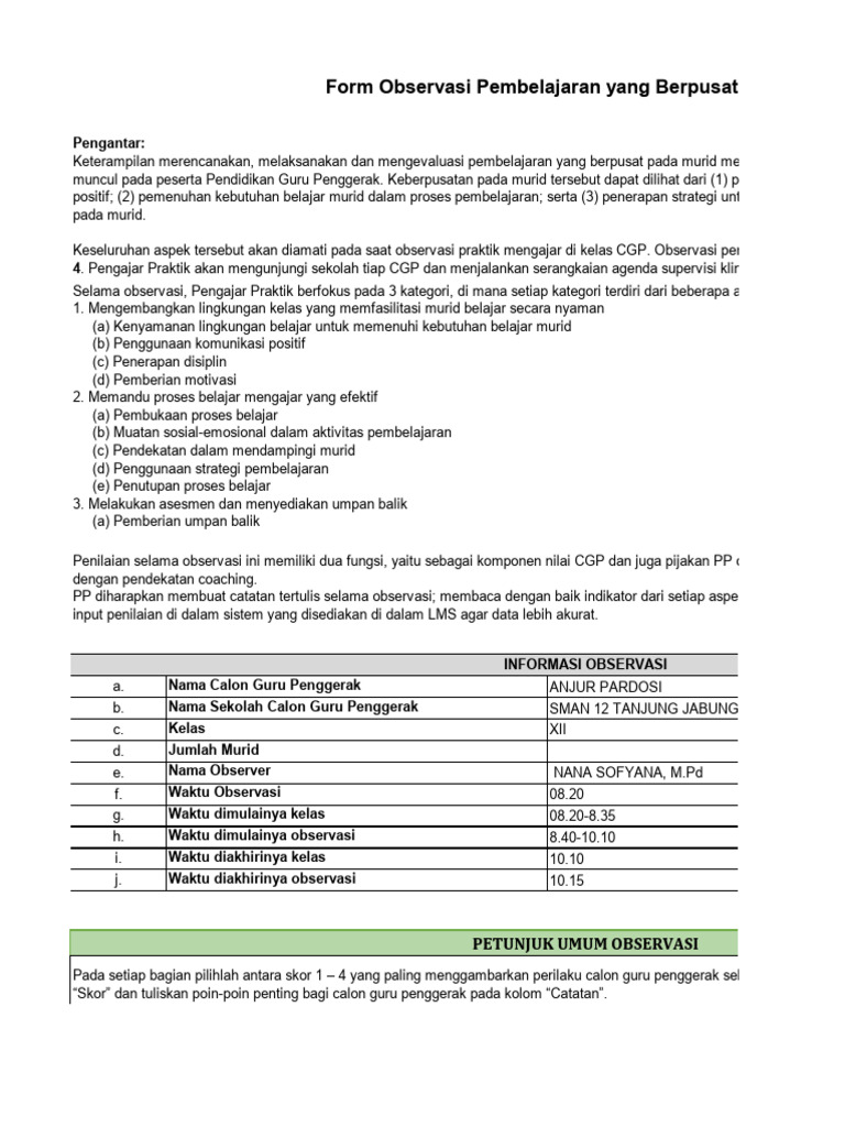 Lampiran 5 Instrumen Praktik CGP ANJUR PARDOSII | PDF