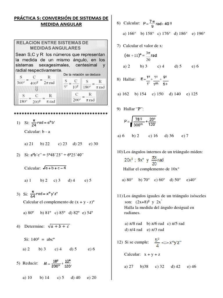 Práctica 5 Sistemas de Medida Angular. Conversiones | PDF