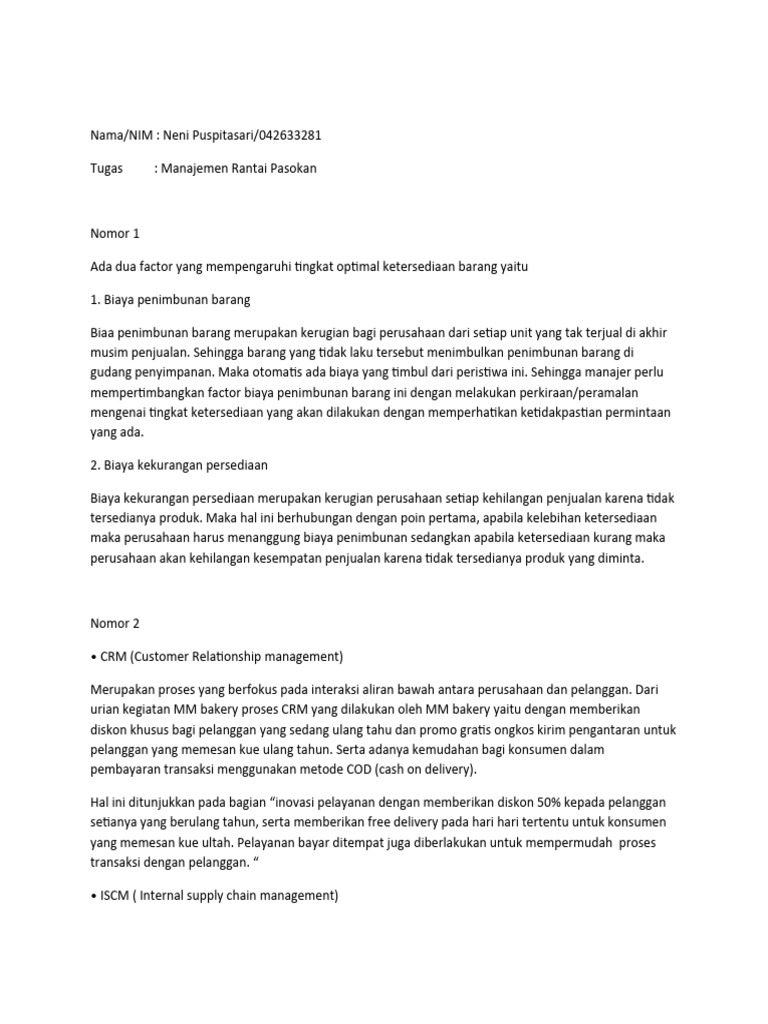 Tugas 3 - Manajemen Rantai Pasokan | PDF