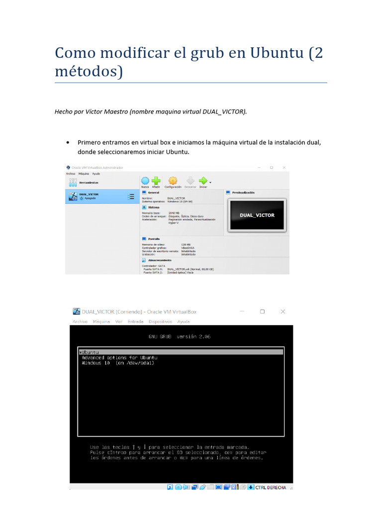 Manual Modificar Grub Ubuntu Dos Métodos Victor Maestro | PDF | Arranque | Archivo de computadora