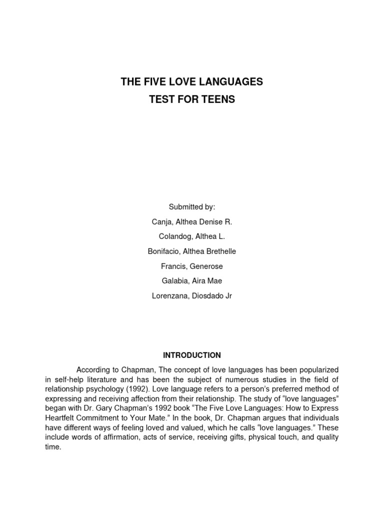 Love Language Eapp (Final Paper) | PDF | Love | Chart