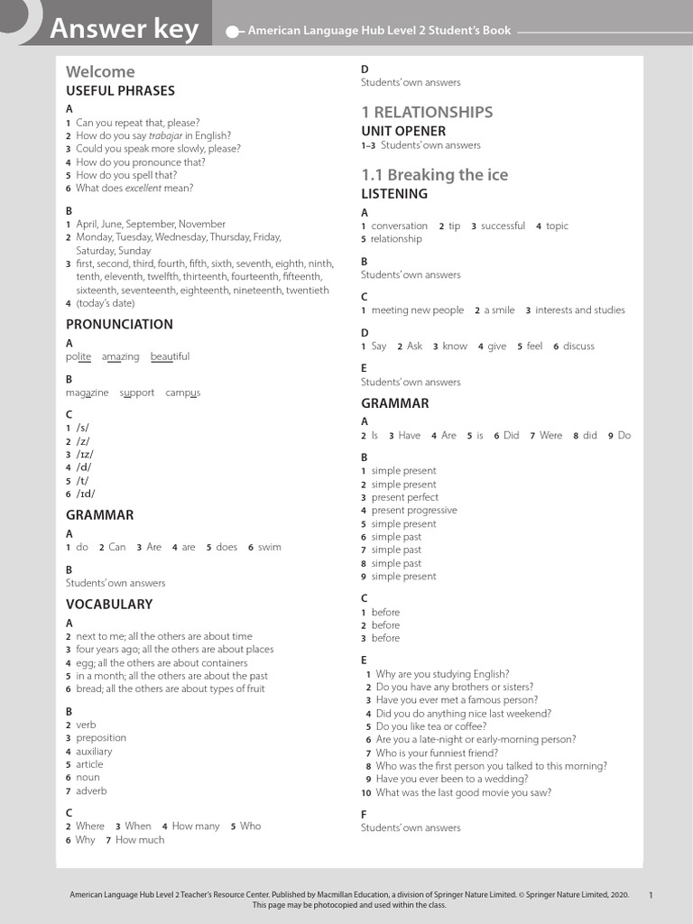 ALH Level2 Student'sBook Answerkey | PDF | Virtual Reality | English Language