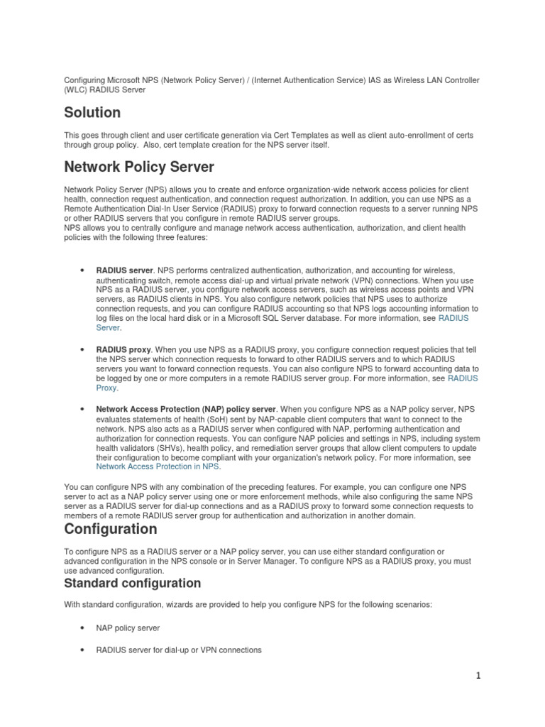 Solution: Standard Configuration | PDF | Radius | Proxy Server