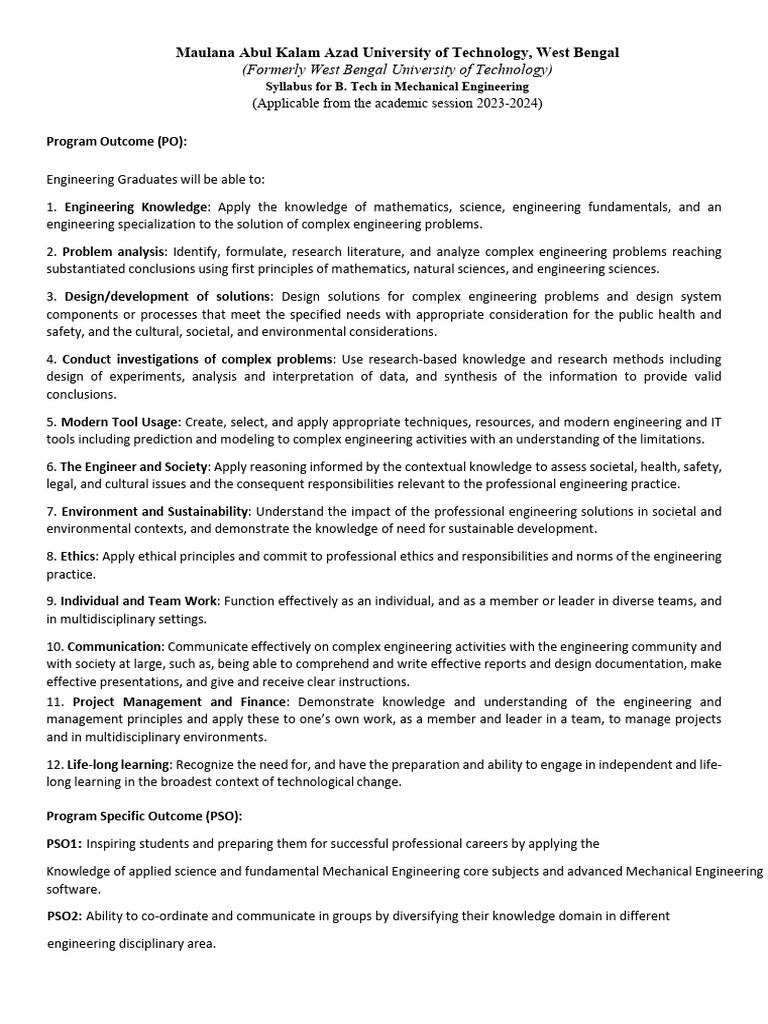 B. Tech Mechanical Engineering Syllabus 2023 | PDF | Genetics | Engineering