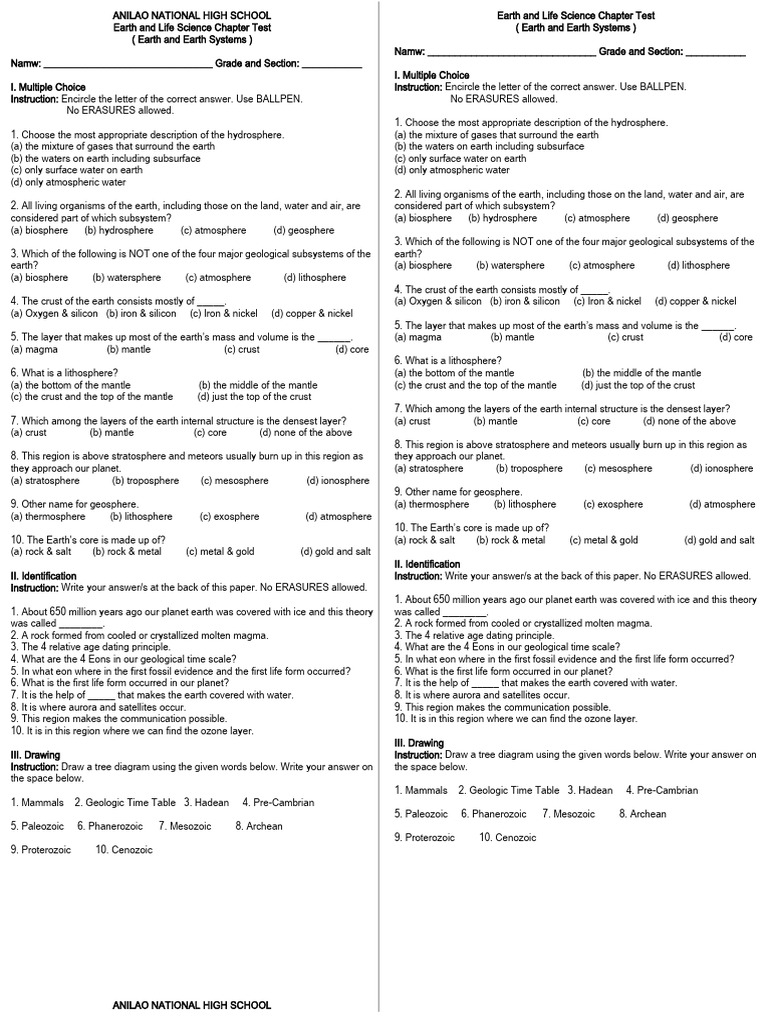 Earth and Life Science Test Guide | PDF | Earth Sciences | Crust (Geology)
