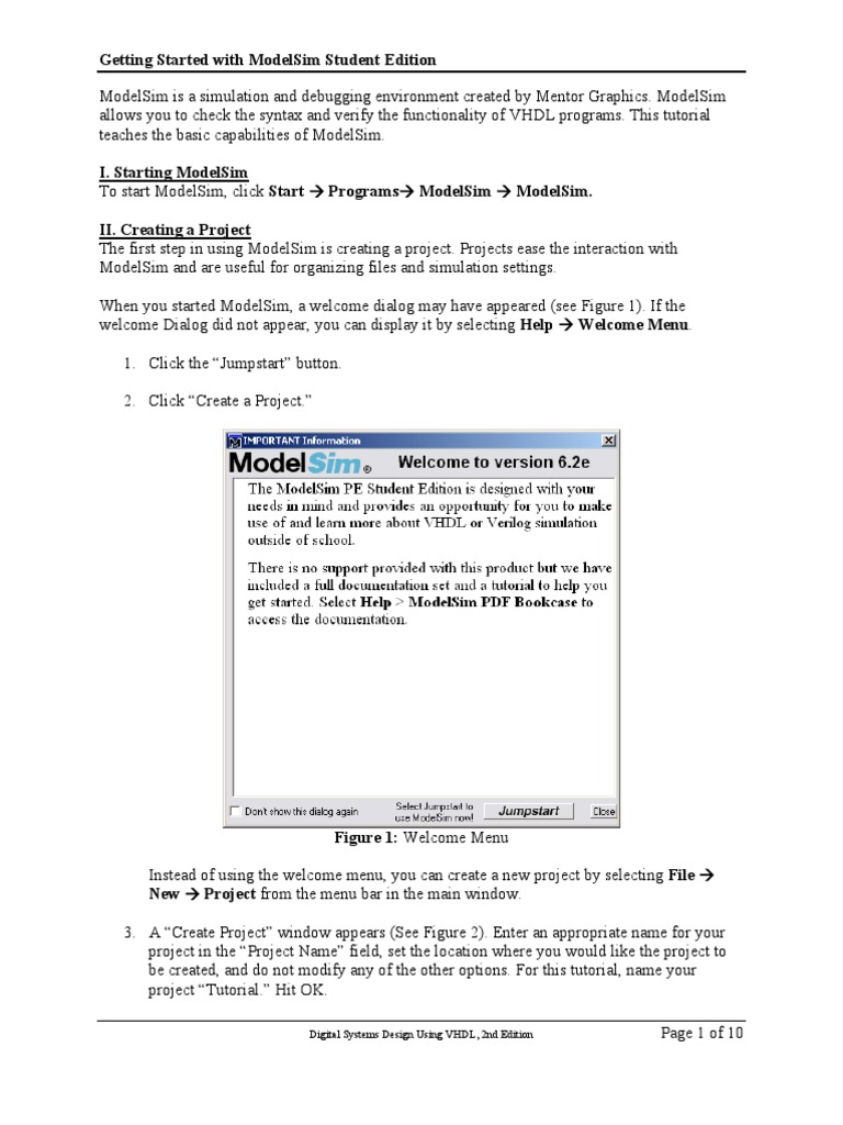 Getting Started With Modelsim Student Edition: Digital Systems Design Using VHDL, 2Nd Edition ...