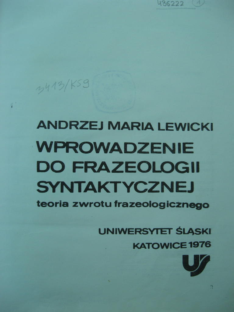 Lewicki A - Wprowadzenie Do Frazeologii Syntaktycznej | PDF