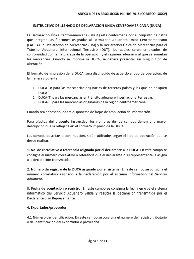 Instructivo para Llenar la DUCA | PDF | aduana | Arancel