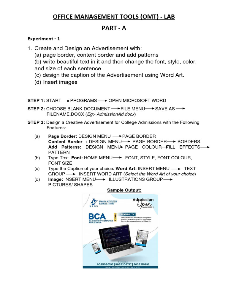 Modified OMT LAB Exp1 2 3 & 4-17-11-23 | PDF | Microsoft Word | Microsoft Excel