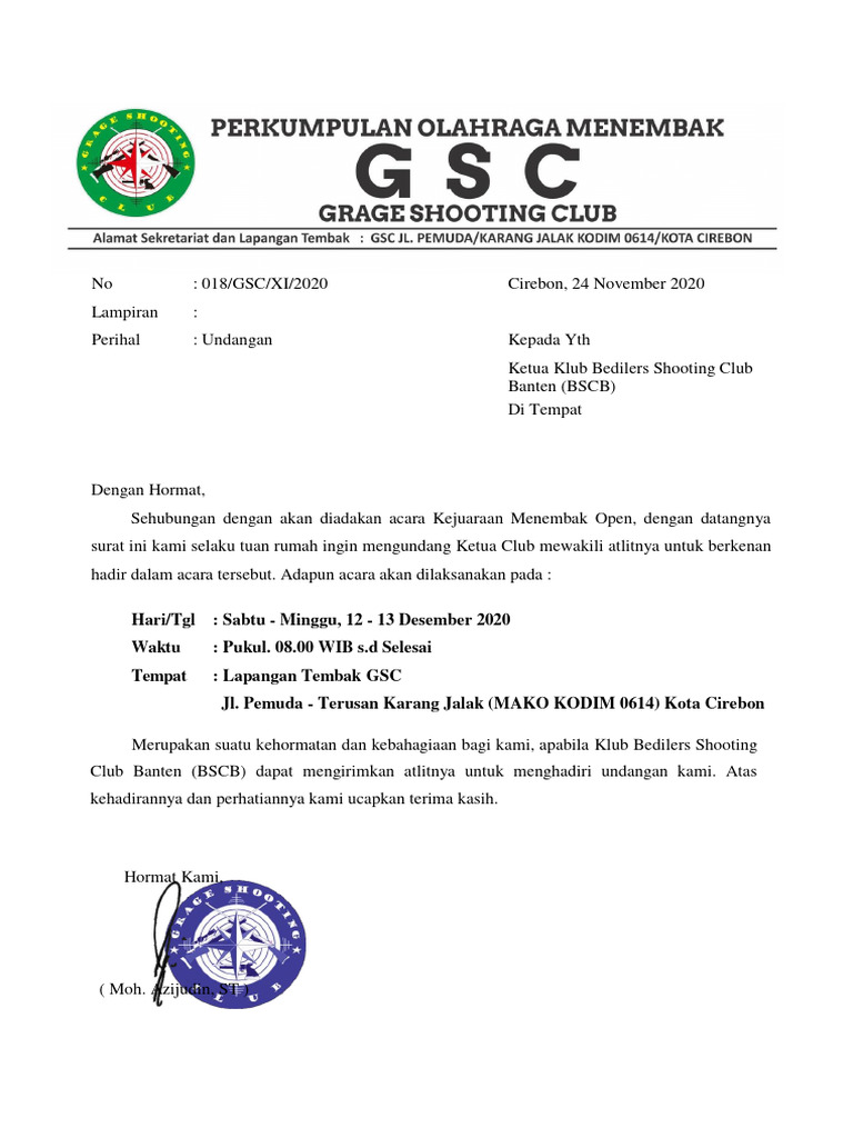 Undangan Kejuaraan Menembak Cirebon | PDF