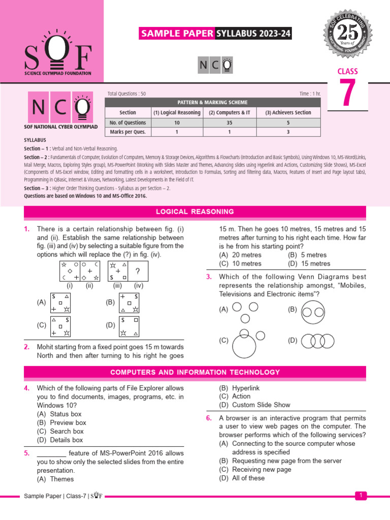 Nco Sample Paper Class-7 | PDF | World Wide Web | Internet & Web