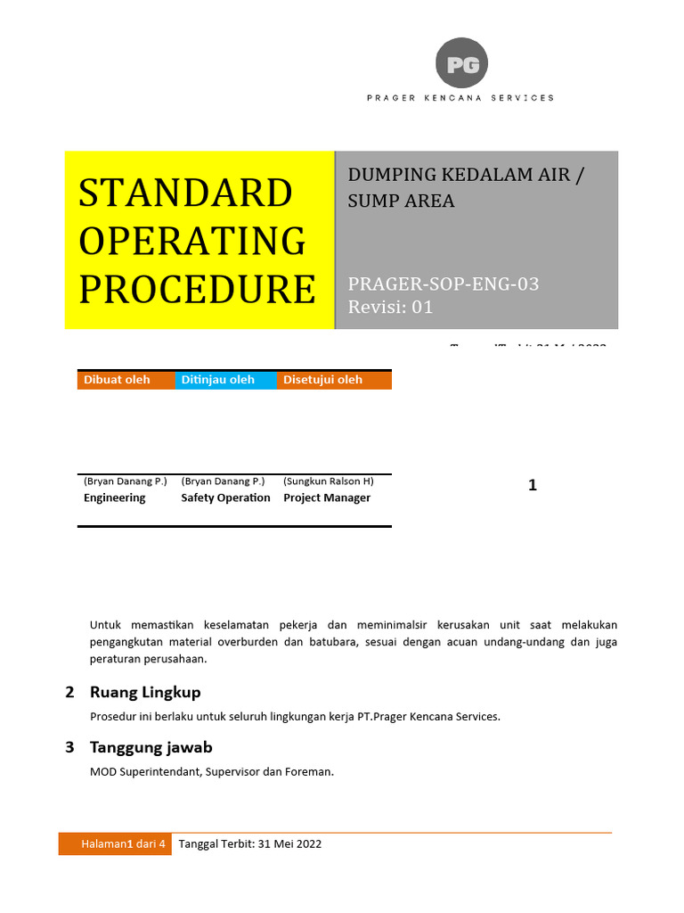 Prosedur Dumping di Air Sump Area | PDF | Teknologi & Rekayasa