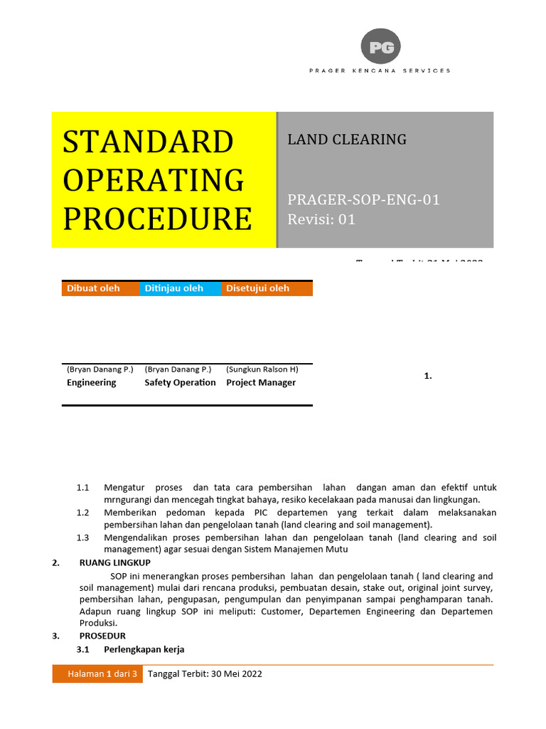 PRAGER-SOP-ENG-01-Land Clearing | PDF