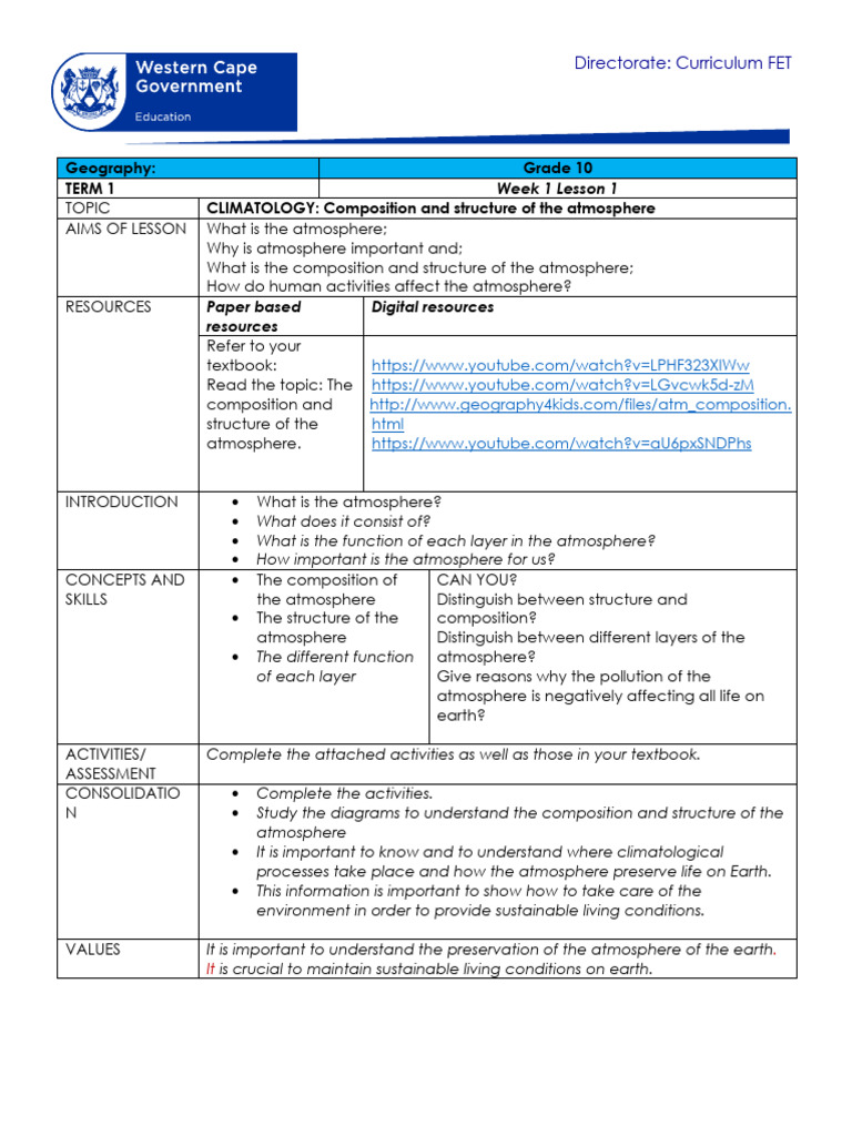 Geography Grade 10 Term 1 Pdf Atmosphere Of Earth Ozone Depletion