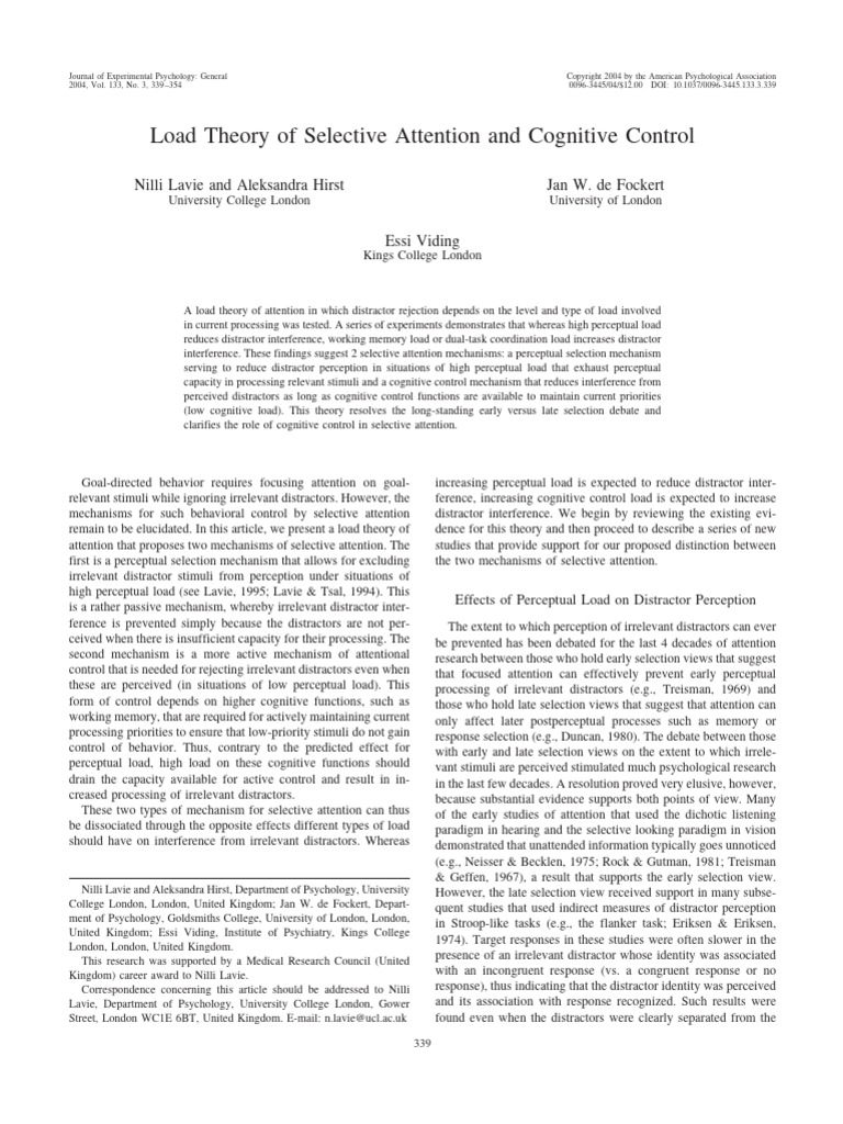 Load Theory of Selective Attention and Cognitive Control | PDF | Attention | Working Memory