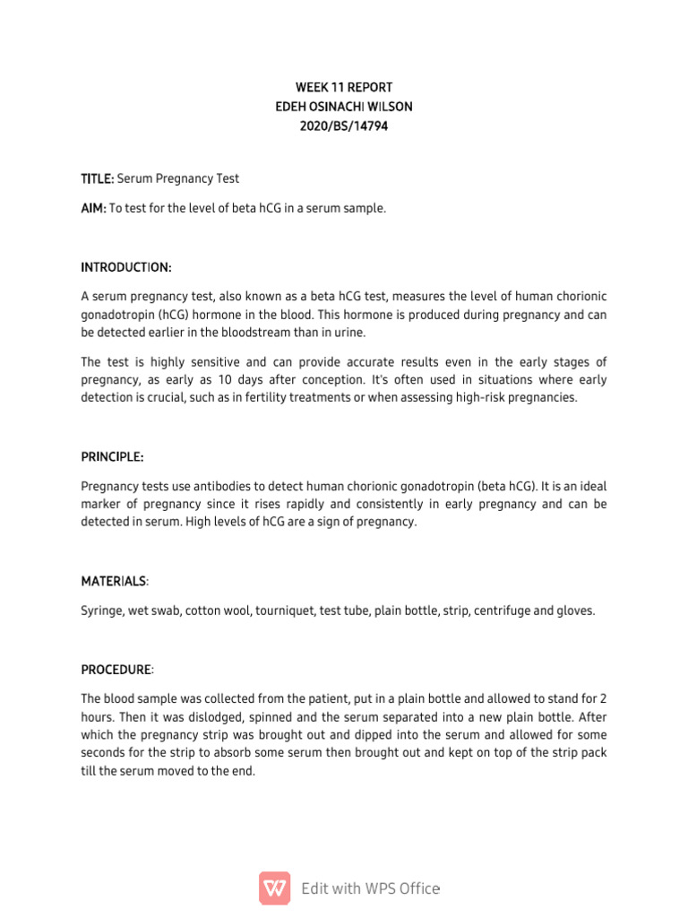 Pregnancy Test | PDF | Human Chorionic Gonadotropin | Medicine