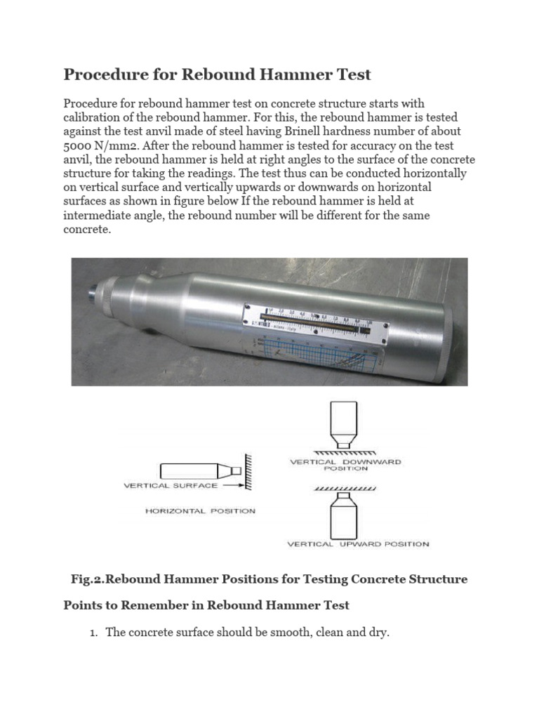 Procedure For Rebound Hammer Test | PDF | Concrete | Hammer