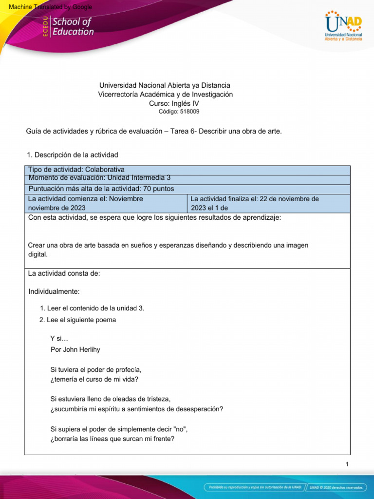 Activities Guide and Evaluation Rubric - Unit 3 - Task 6 - Describing A ...