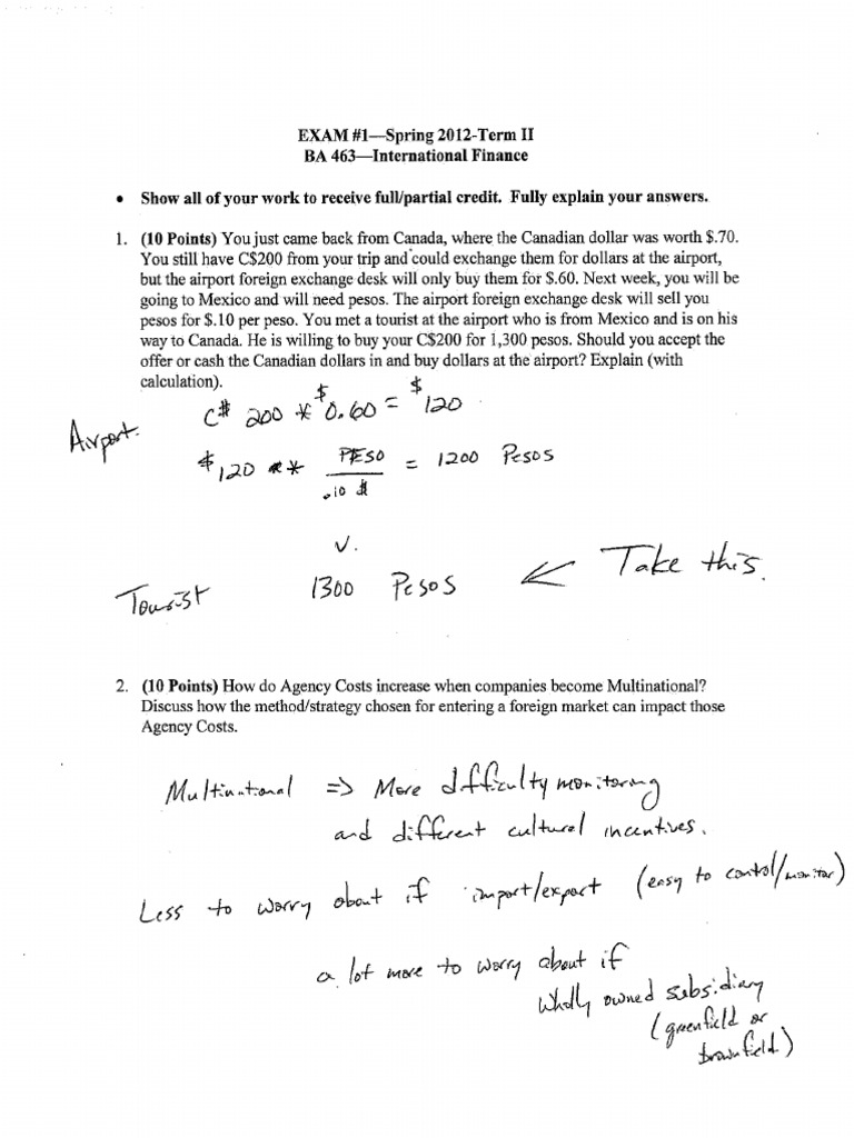 Answer Key-Exam 1-Spring 2012 | PDF