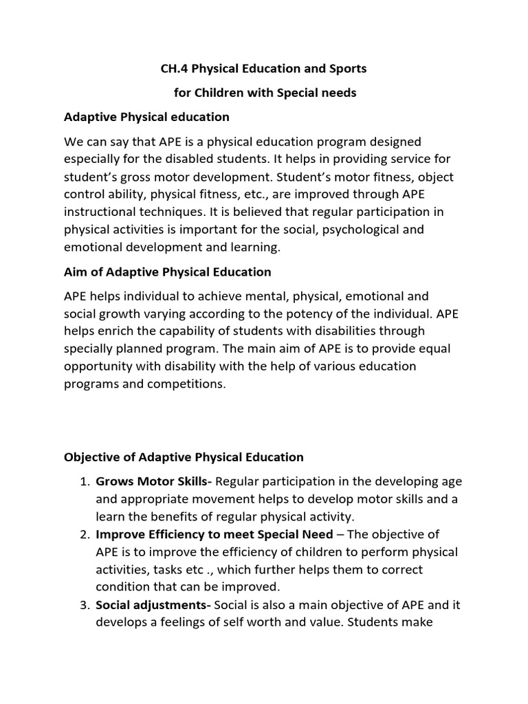 CH.4 Physical Education and Sports For Children With Special Needs ...