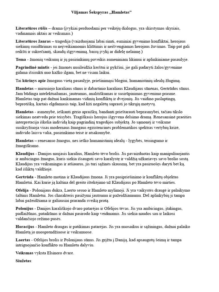 ,,hamletas" Analizė | PDF