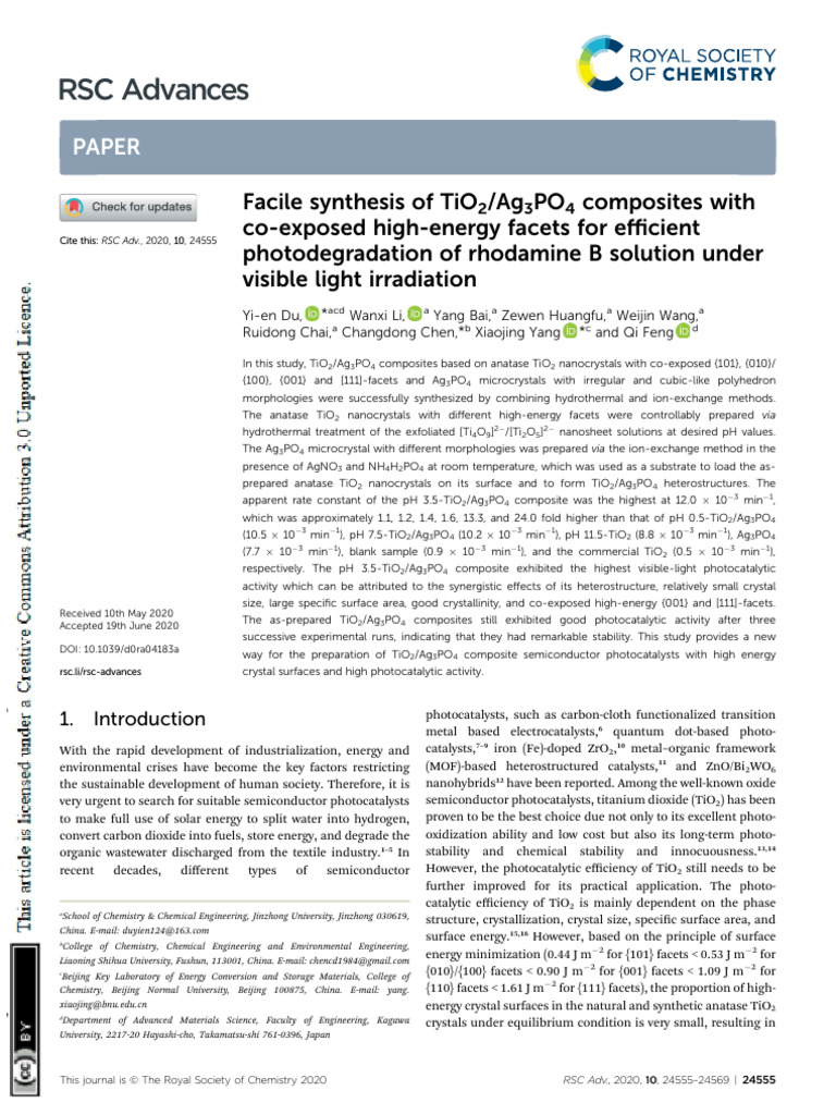 Ra 010 D0ra04183a | PDF | Titanium Dioxide | Catalysis