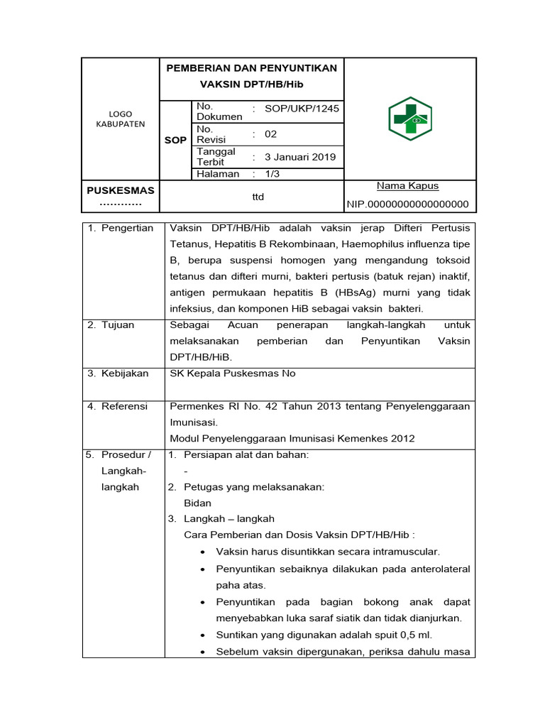 Sop Penyuntikan DPT 2023 | PDF
