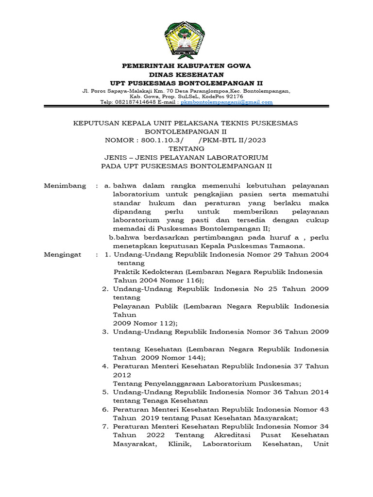 SK JENIS JENIS PEMERIKSAAN LABORATORIUM | PDF