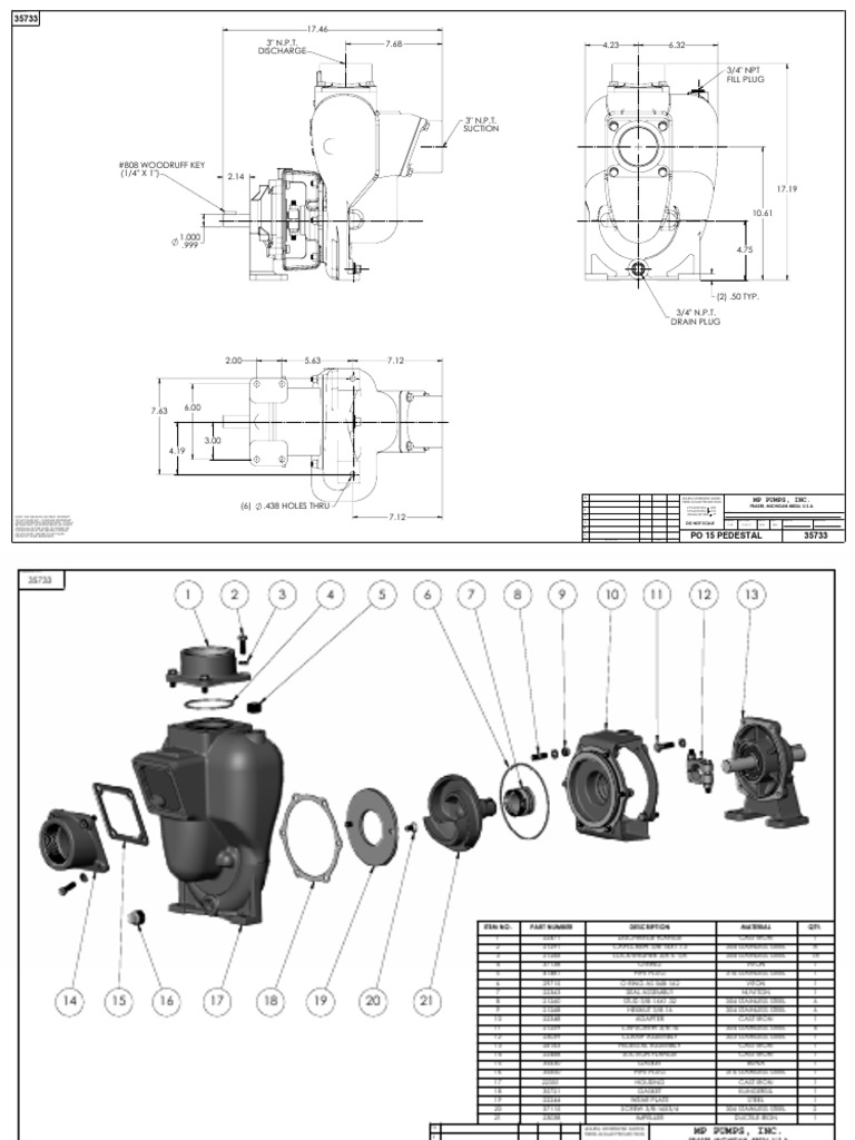 Technical Drawing for MP Pumps Components | PDF | Pump | Manufactured Goods