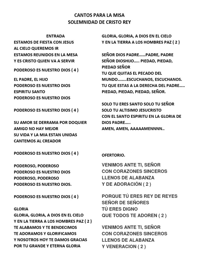 Cantos Misa Cristo Rey | PDF | Misa (liturgia) | Creencia y doctrina cristiana