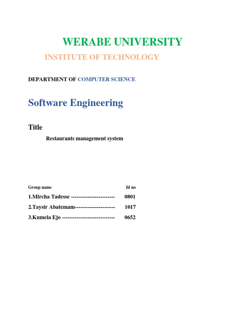 Werabe University: Software Engineering | PDF | Computing | Information ...