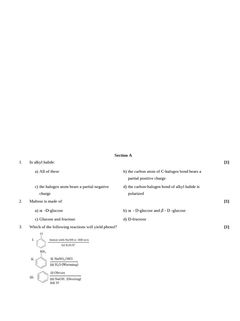 Model Test Paper Chemistry CBSE Class XII 2023 I | PDF | Molecules ...