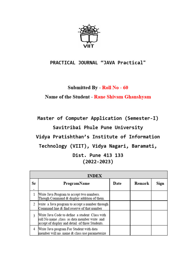Java Practicals 60 1 | PDF | Class (Computer Programming) | Constructor (Object Oriented ...
