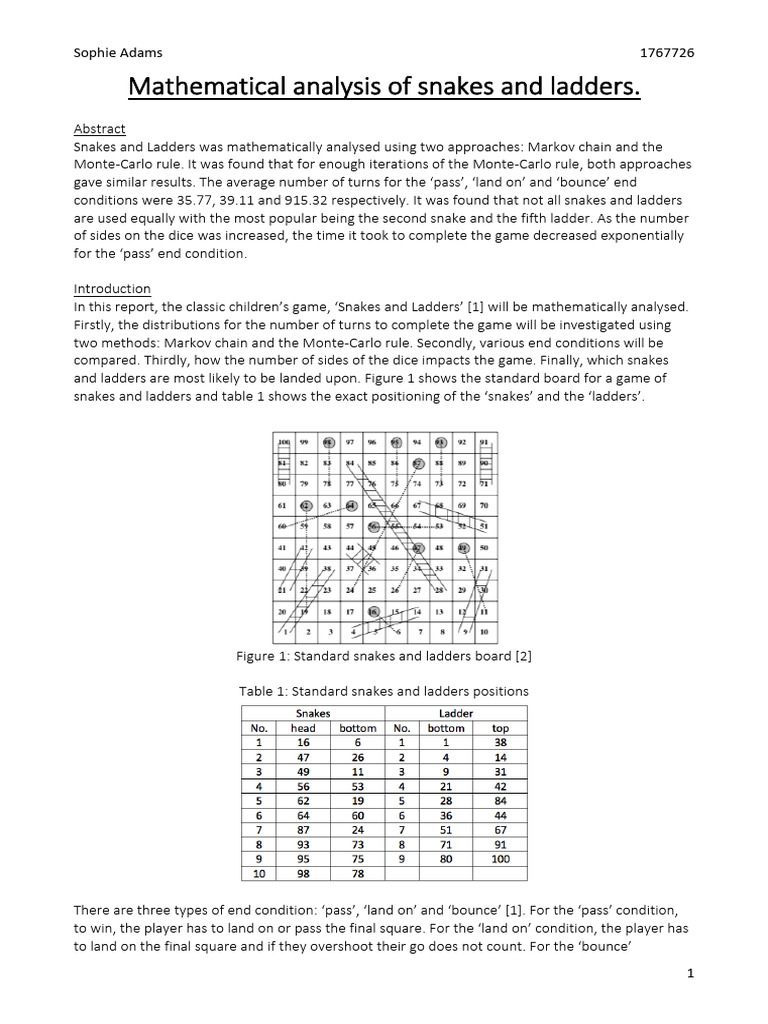 Snakes and Ladders: A Mathematical Analysis | PDF