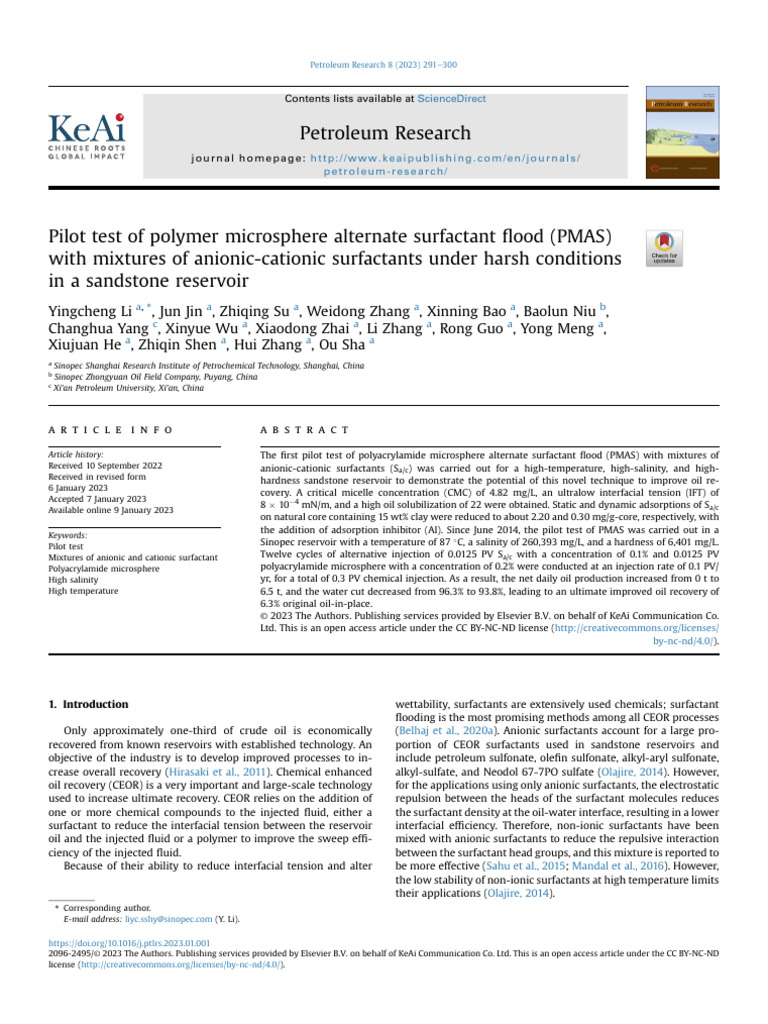Petroleum Research: Sciencedirect | PDF | Surfactant | Petroleum Reservoir