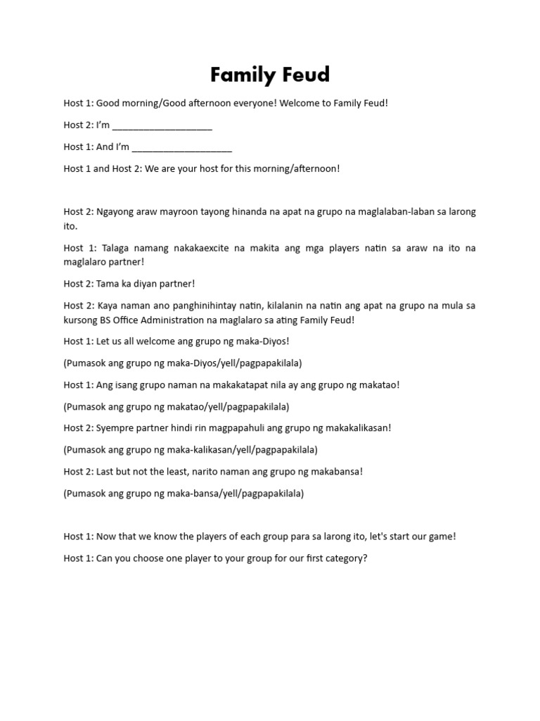 Family Feud Script | PDF