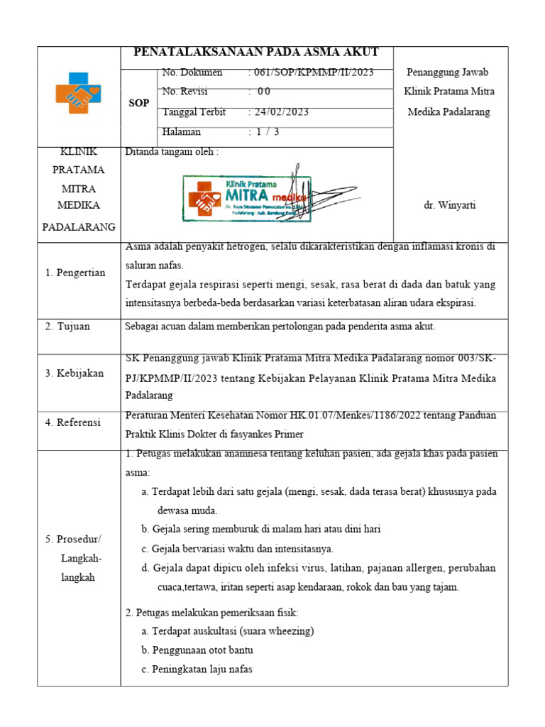 Sop Asma Akut Revisi | PDF