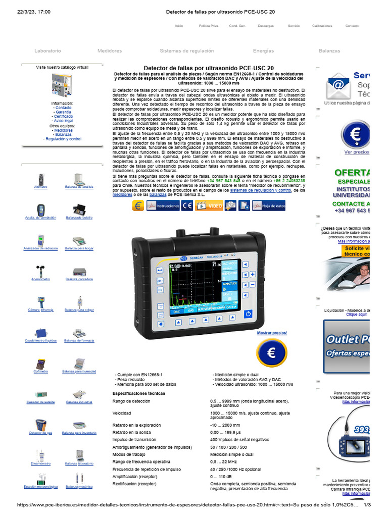 Detector de Fallas Ultrasonido PCE-USC 20 | PDF | Ultrasonido | Frecuencia