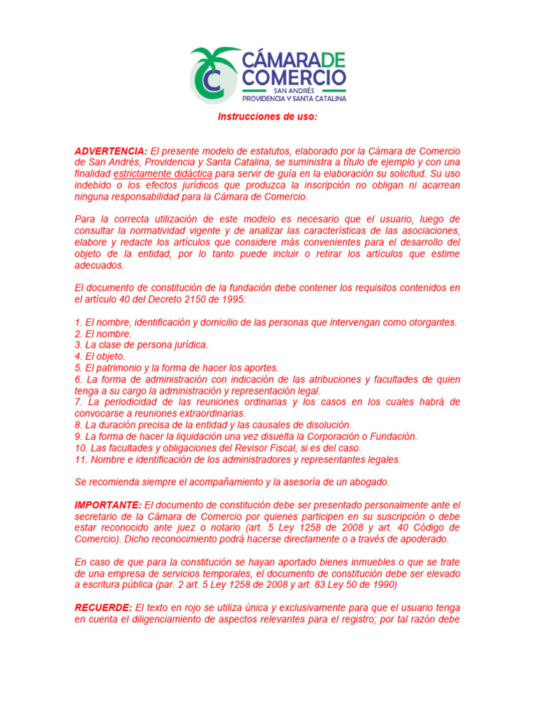 Modelo de Acta de Constitucion y Estatutos ESAL | PDF | Fundación (sin fines de lucro) | Liquidación