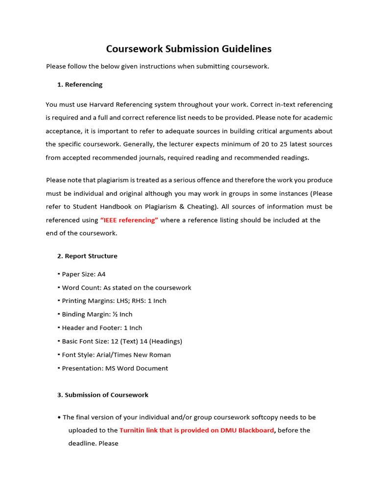 Coursework Submission Guidelines | PDF | Turnitin | Writing