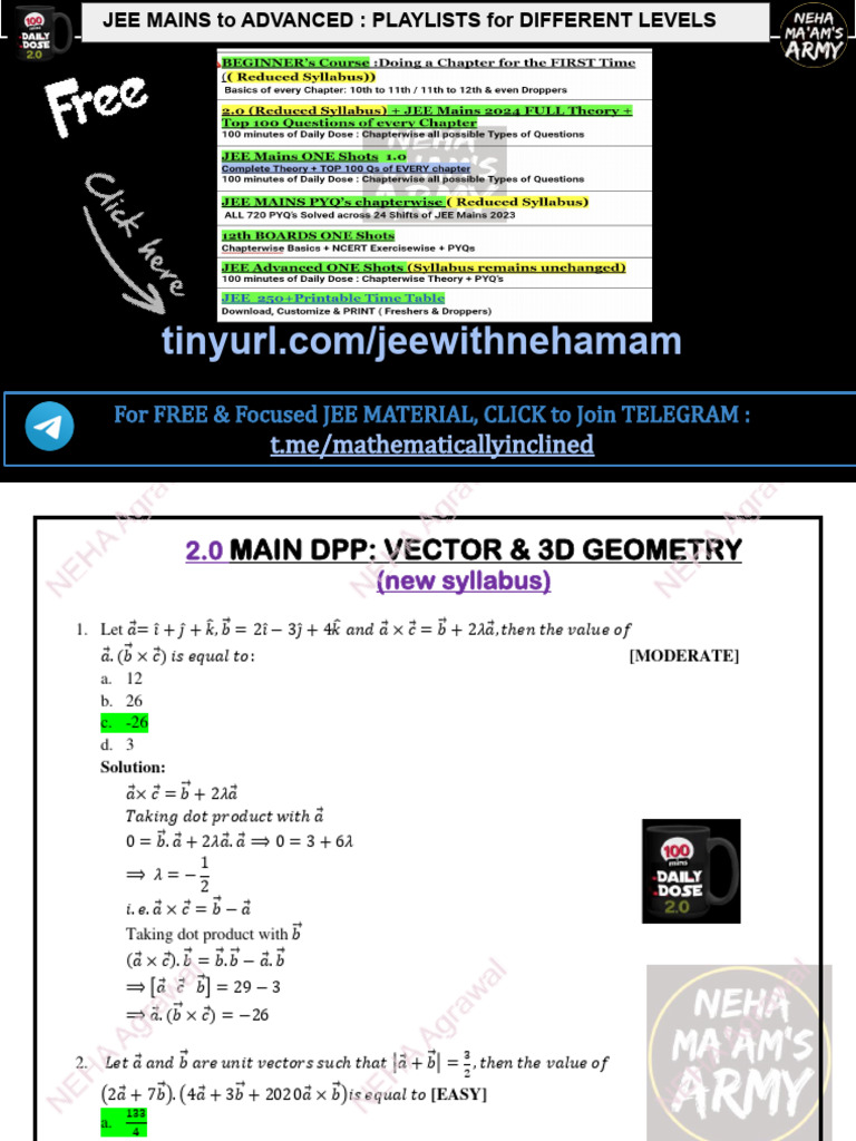 DPP Sols 2.0 Vectors & 3D Geometry (New Syllabus) | PDF | Mathematical Objects | Elementary ...